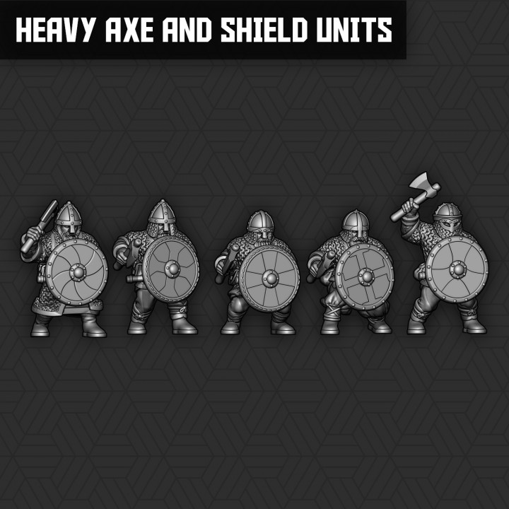 3D Printable Viking Heavy Axe & Shield Units by Smol Miniatures