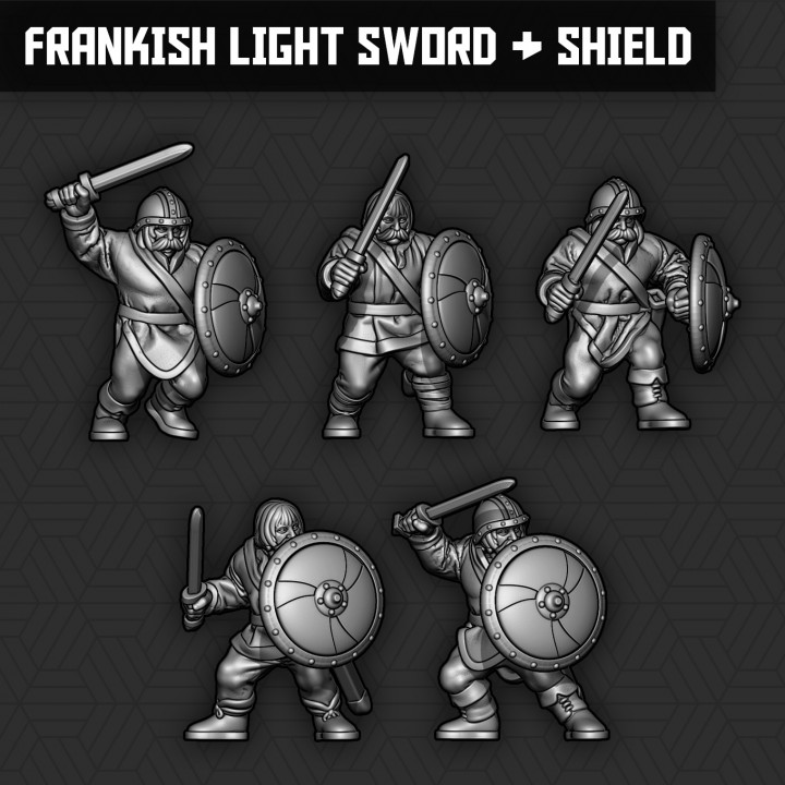 3D Printable Frankish Light Sword & Shield Units by Smol Miniatures