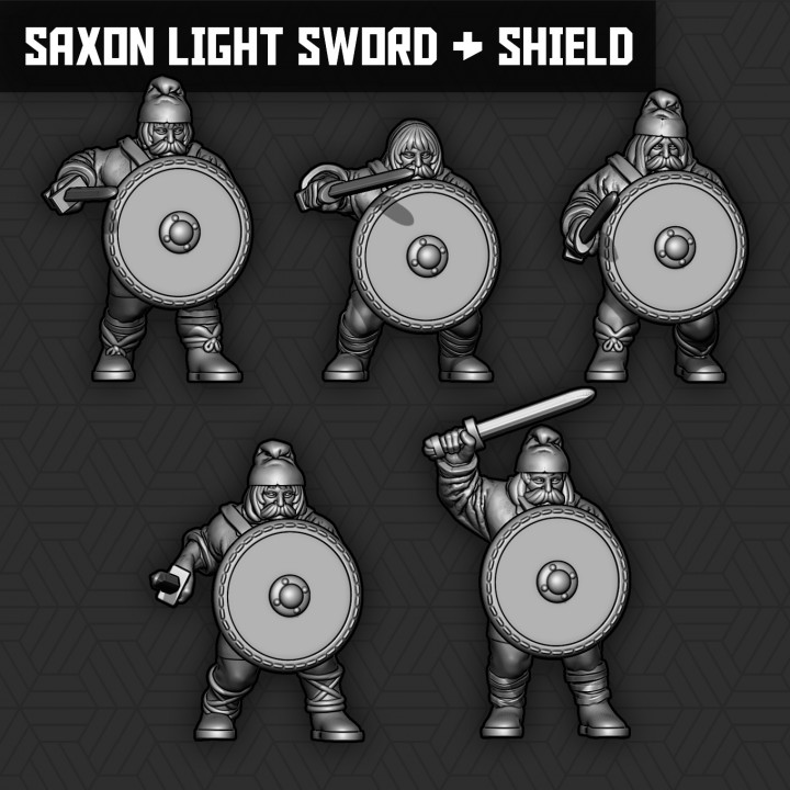 3D Printable Saxon Light Sword & Shield Units by Smol Miniatures