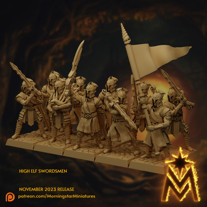 3D Printable High Elf Swordsmen Unit | 32mm Scale Presupported by ...