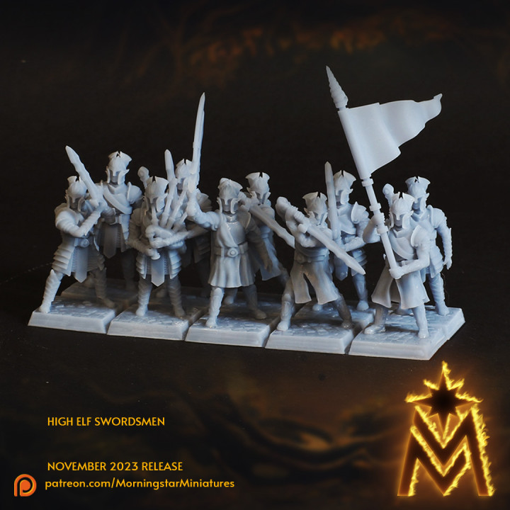 3D Printable High Elf Swordsmen Unit | 32mm Scale Presupported by ...