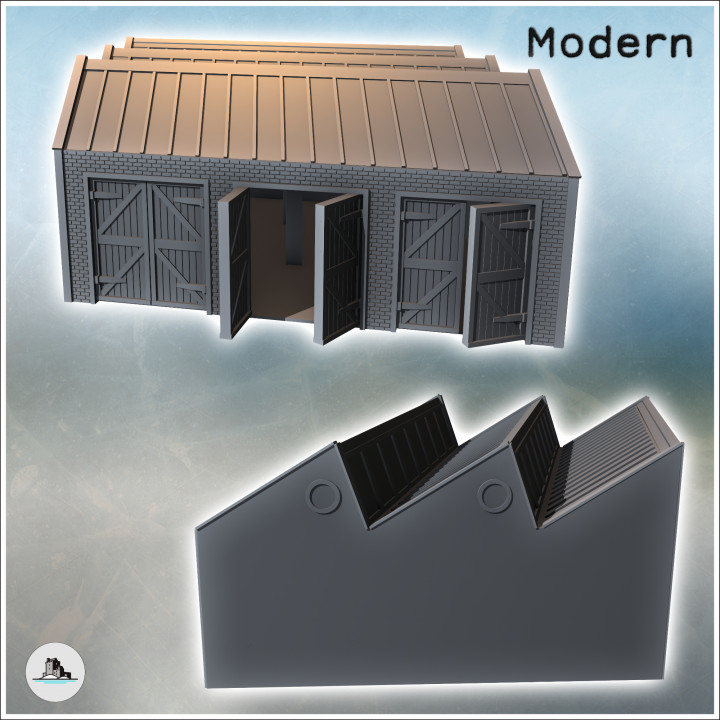 3D Printable Factory with shed roof, three large reinforced wooden ...
