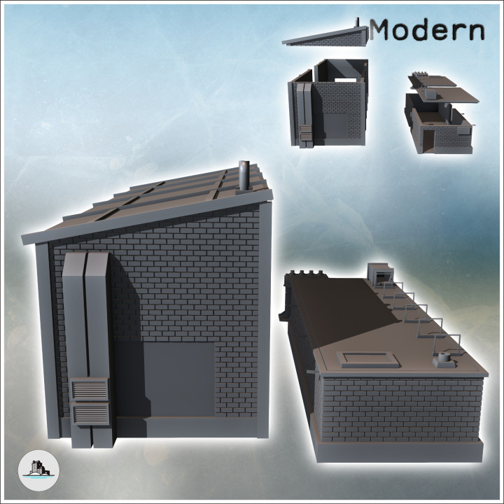 3D Printable Set of two brick industrial buildings with a generator (7 ...