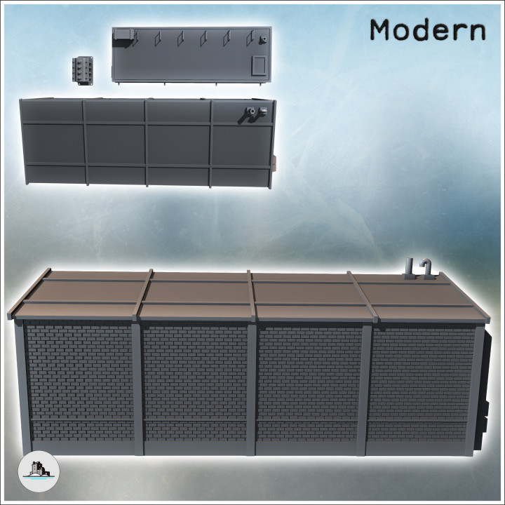 3D Printable Set of two brick industrial buildings with a generator (7 ...