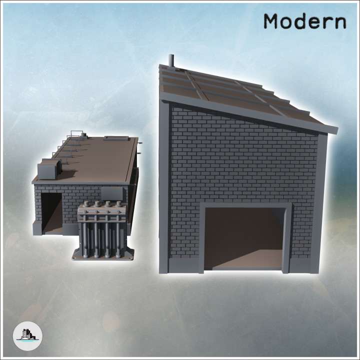 3D Printable Set of two brick industrial buildings with a generator (7 ...