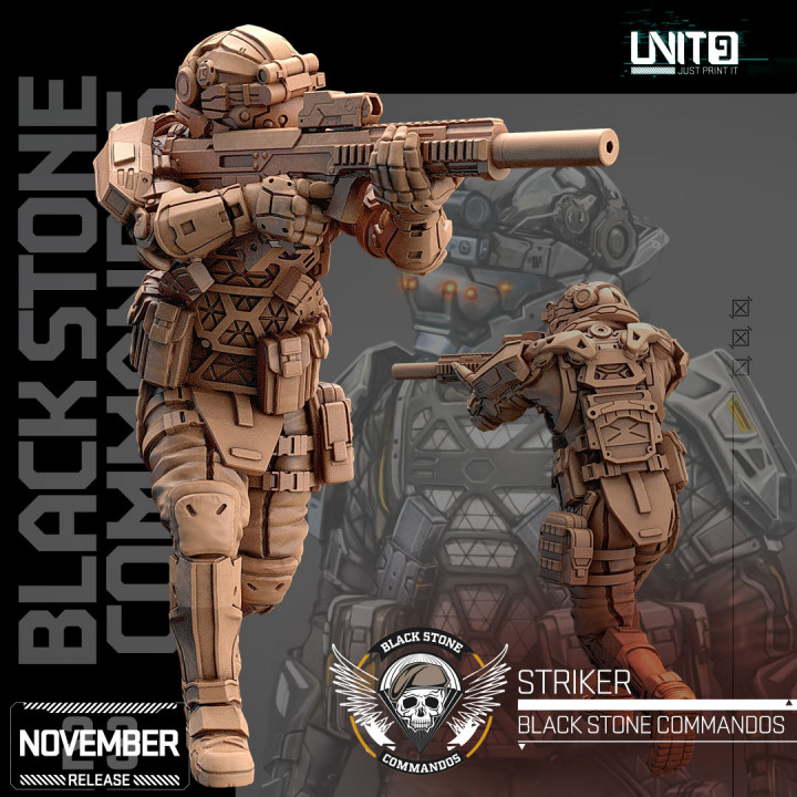 3D Printable Cyberpunk - Striker - Black Stone Commandos by UNIT9