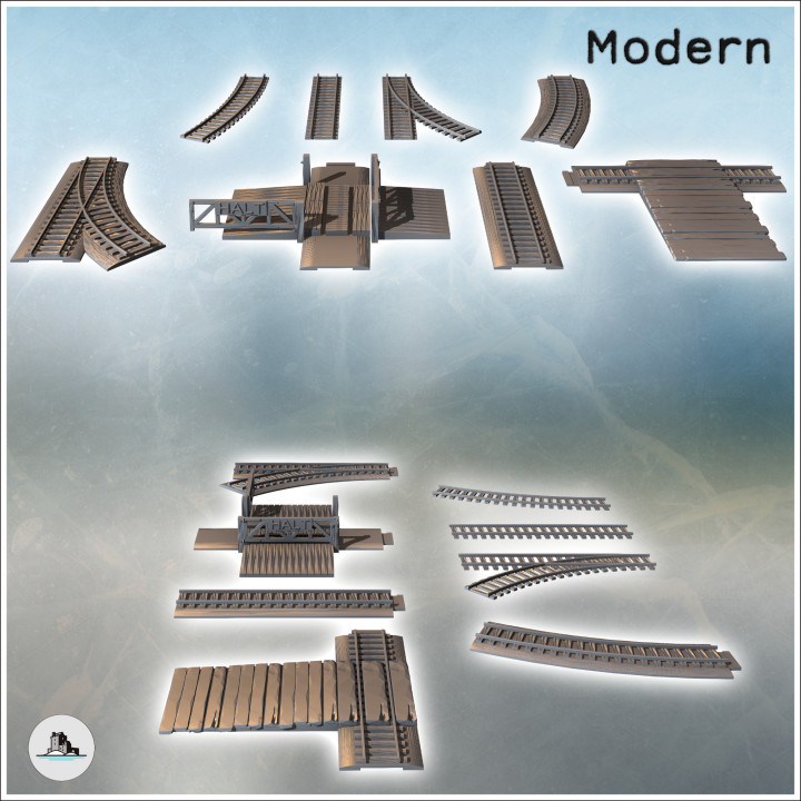 3D Printable Set of modular railway tracks with curves and level ...