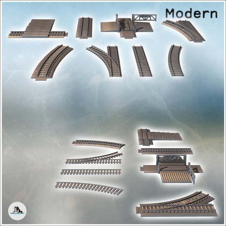 3D Printable Set of modular railway tracks with curves and level ...