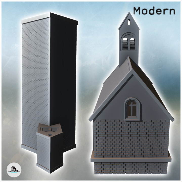 3D Printable Brick church with multiple windows and a steeple (4 ...