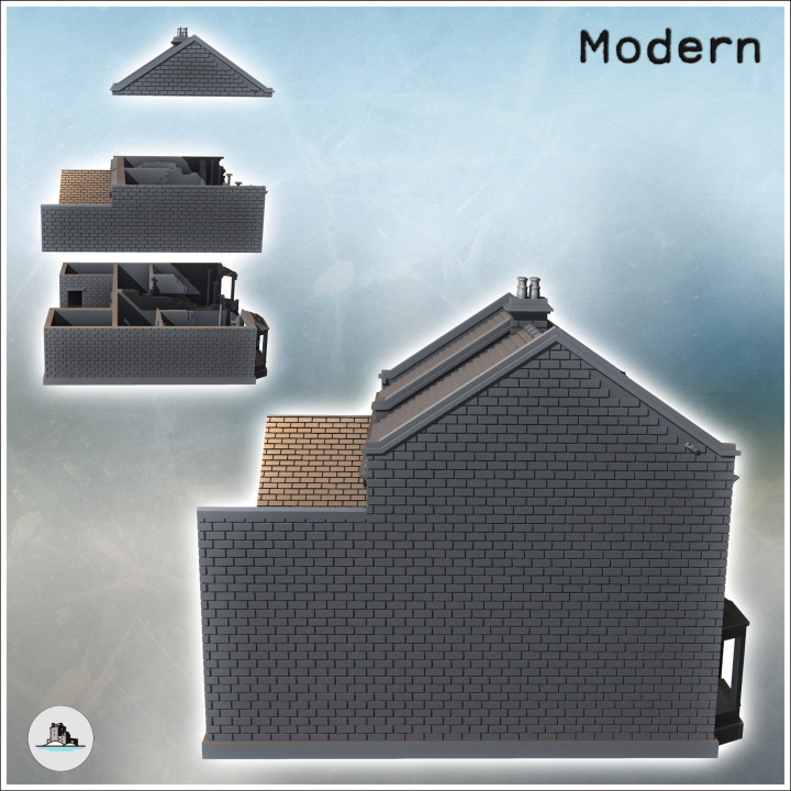 3D Printable European houses with double bay windows and rear walls ...