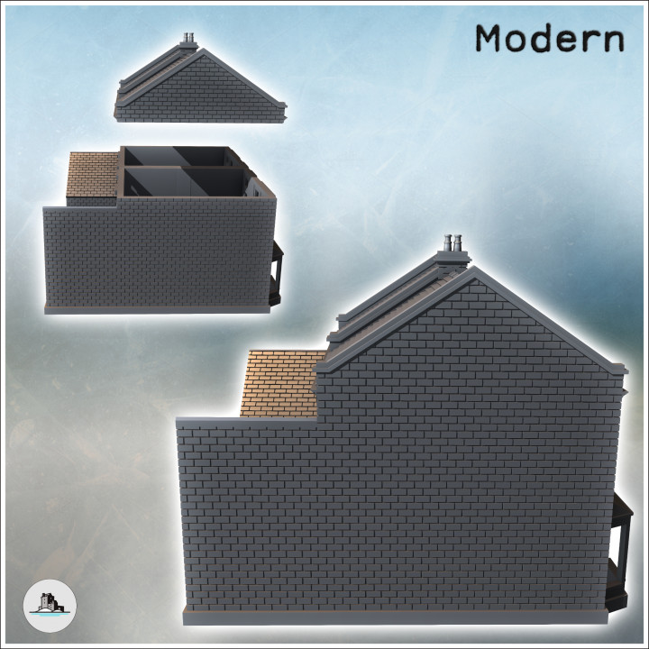 3D Printable European houses with double bay windows and rear walls ...