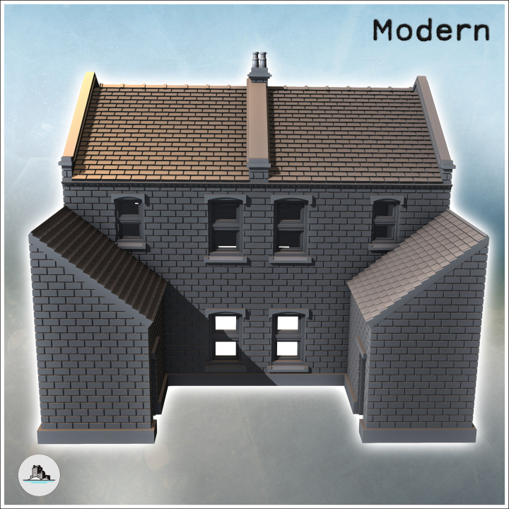 3D Printable European houses with double bay windows and rear walls ...