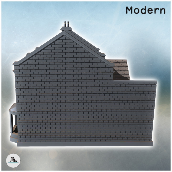 3D Printable European houses with double bay windows and rear walls ...