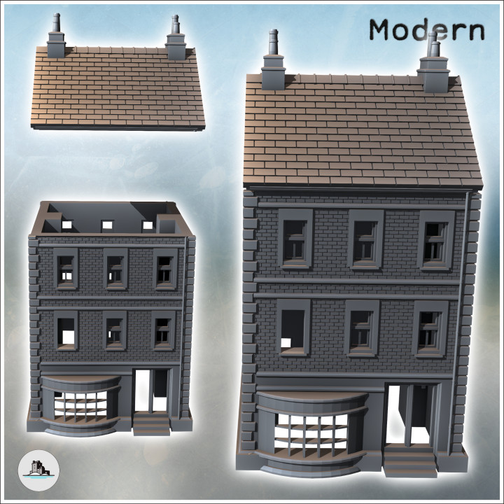 3D Printable Two-story house with chimney and front porch (intact ...