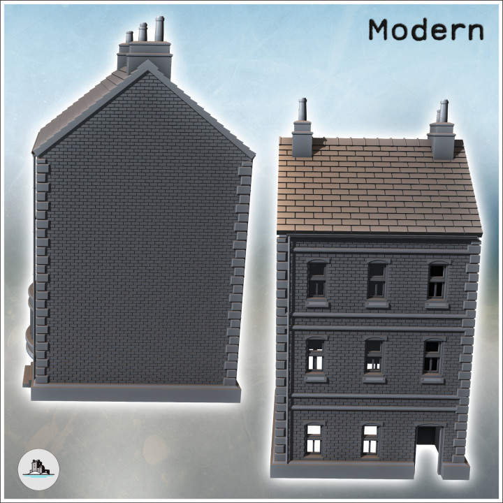 3D Printable Two-story house with chimney and front porch (intact ...