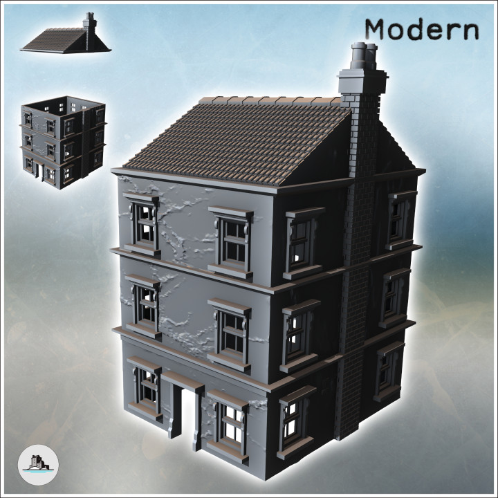 3D Printable Tiled-roof house with bay window on the ground floor and a ...