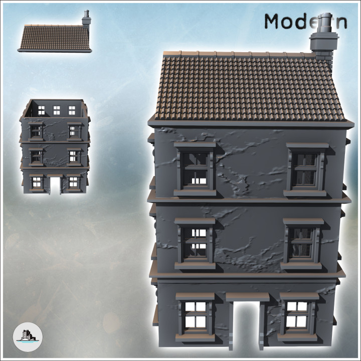 3D Printable Tiled-roof house with bay window on the ground floor and a ...