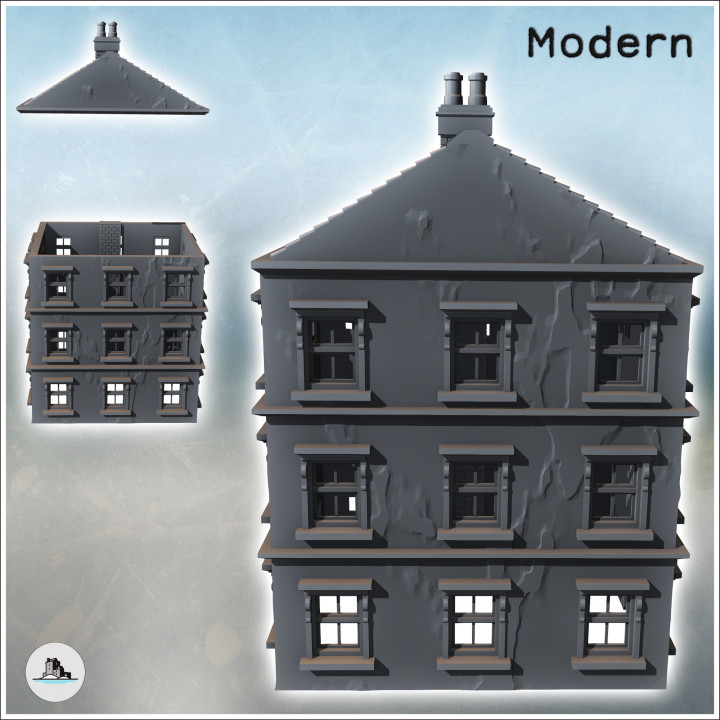 3D Printable Tiled-roof house with bay window on the ground floor and a ...