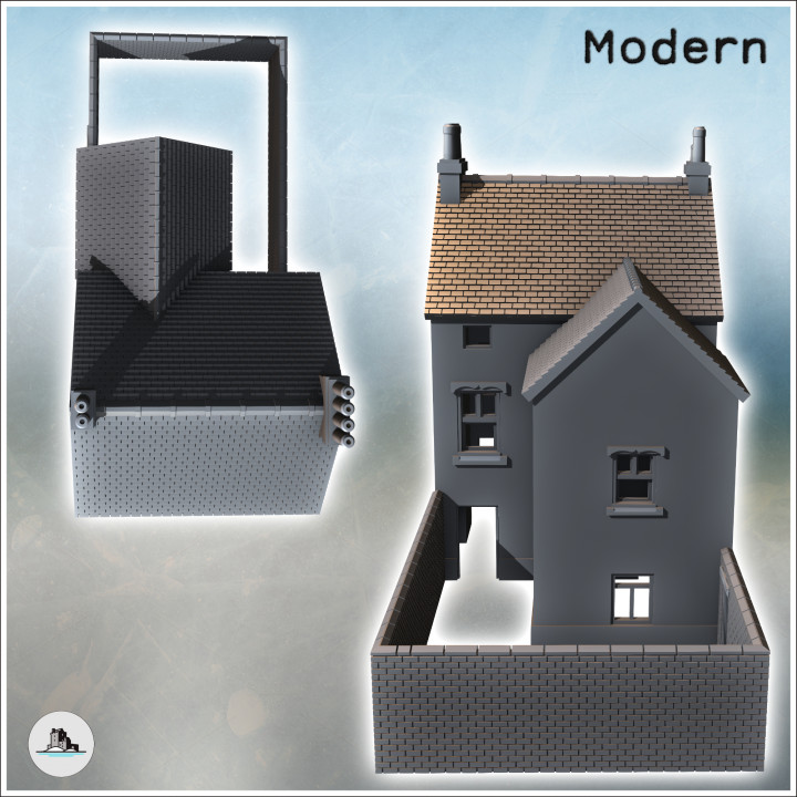 3D Printable House with a ground-floor shop, double bay windows on the ...