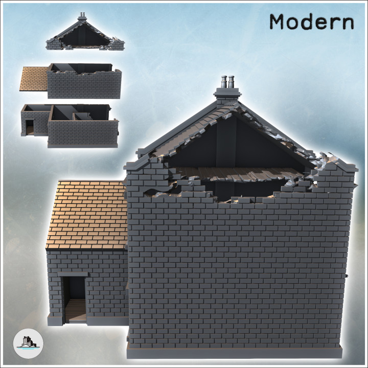 3D Printable Tiled-roof house with bay window on the ground floor and a ...