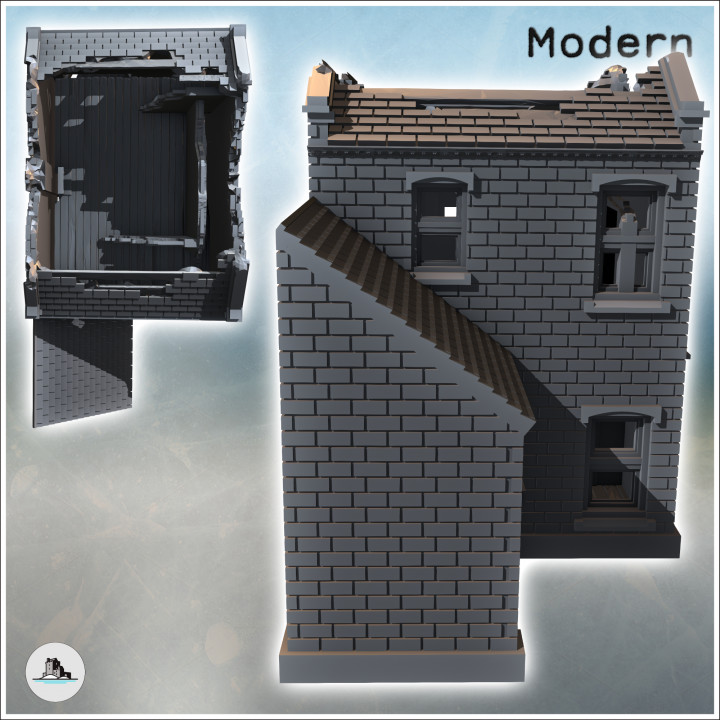 3D Printable Tiled-roof house with bay window on the ground floor and a ...