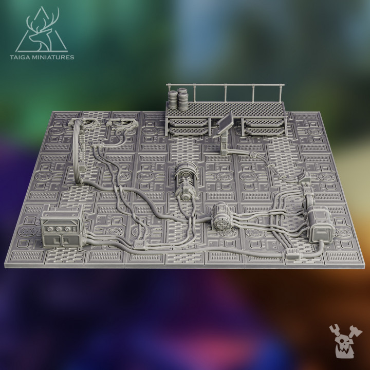 3D Printable Sci-fi texture terrain plate + props bits by Taiga Miniatures