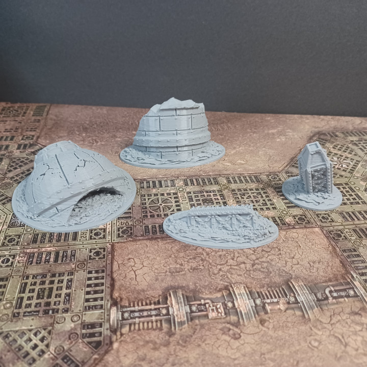 3D Printable Destroyed Tech Cult Scatter Ruins by Wargame Forge