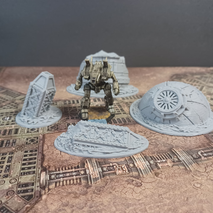 3D Printable Destroyed Tech Cult Scatter Ruins by Wargame Forge