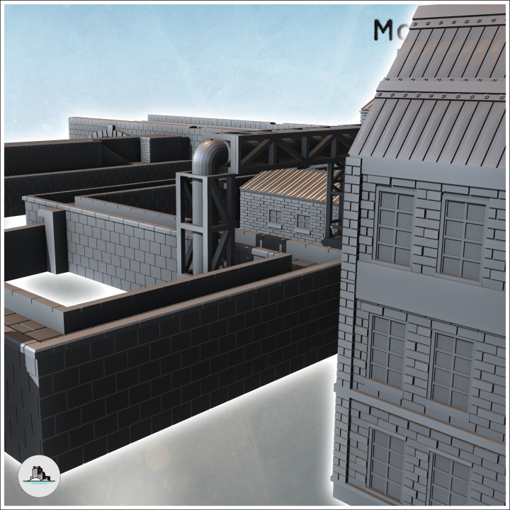 3D Printable Large set of industrial complex with canals, dam, railway ...