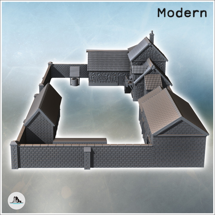 3D Printable Set of rural farm with multiple buildings, barn, well, and ...