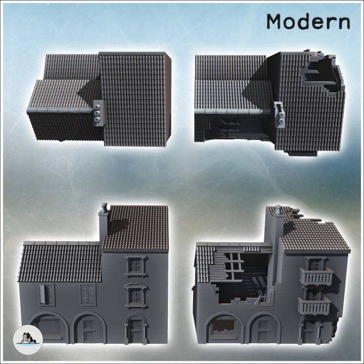 3D Printable Set of two multi-roofed houses with various roof shapes ...