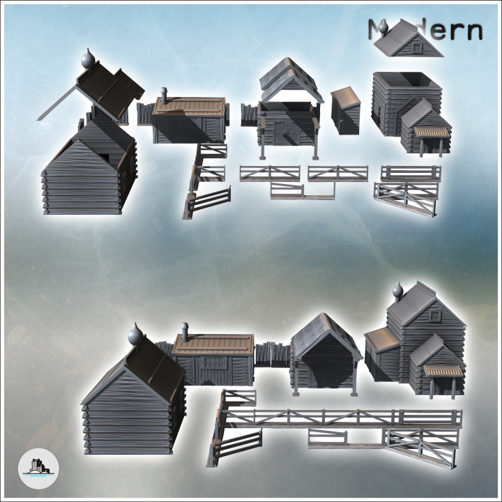 3D Printable Set of Slavic or Russian rural town with Orthodox chapel ...