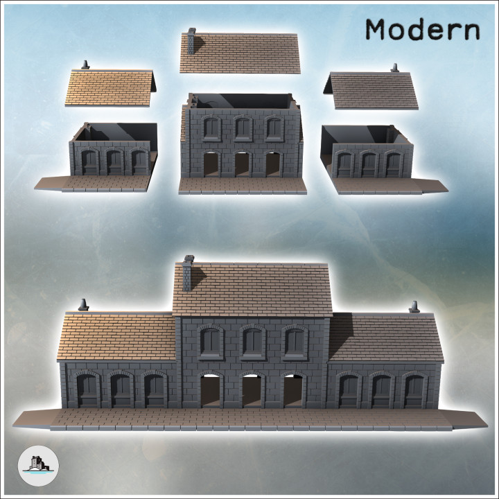 3D Printable Building with paved sidewalk with inclined access and two ...