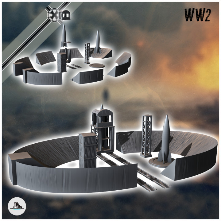 3D Printable German V2 missile preparation and launch site with a large ...