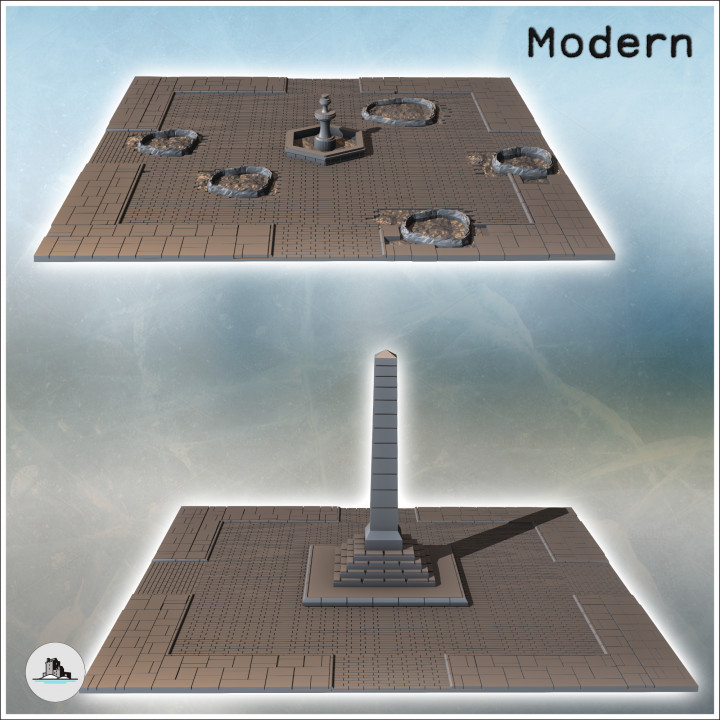 3D Printable Large modular urban square with a central obelisk or ...