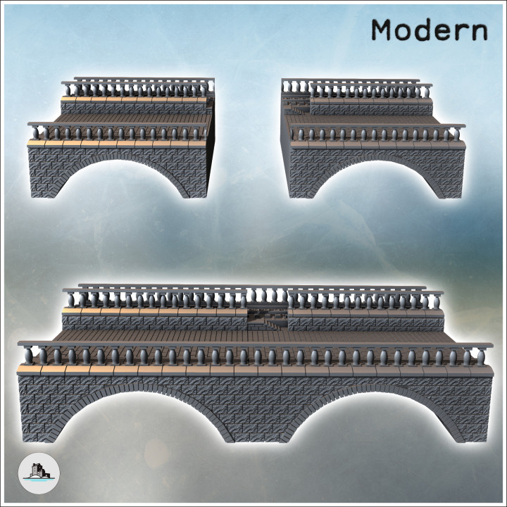 3D Printable Damaged brick bridge with classic-style parapet and double ...