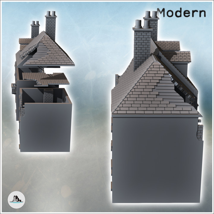 3D Printable Set of five buildings with ruins, balconies, and large ...