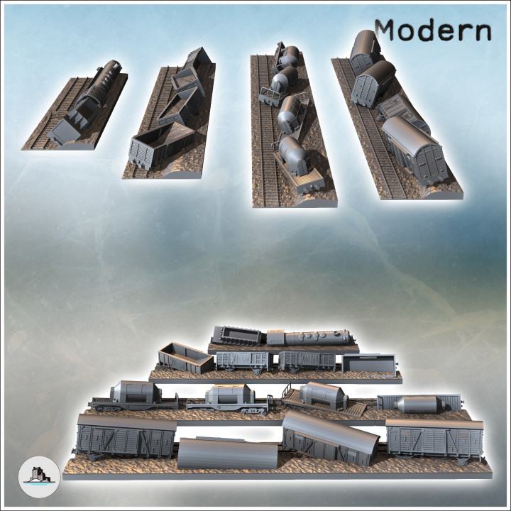 3D Printable Set of destroyed and derailed train and locomotive ...