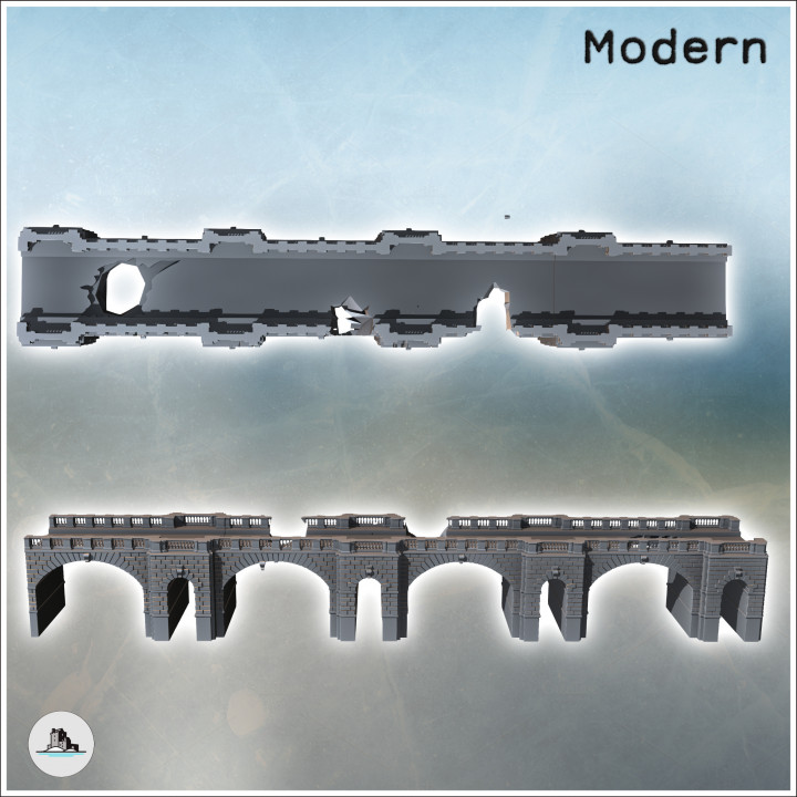 3D Printable Modern modular brick bridge with multiple pillars and ...