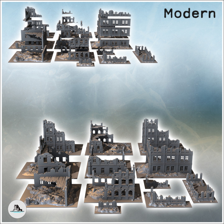 3D Printable Set of twelve large modern and futuristic ruins with ...