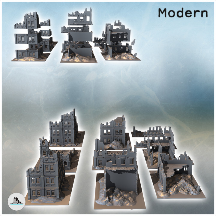 3D Printable Set of twelve large modern and futuristic ruins with ...