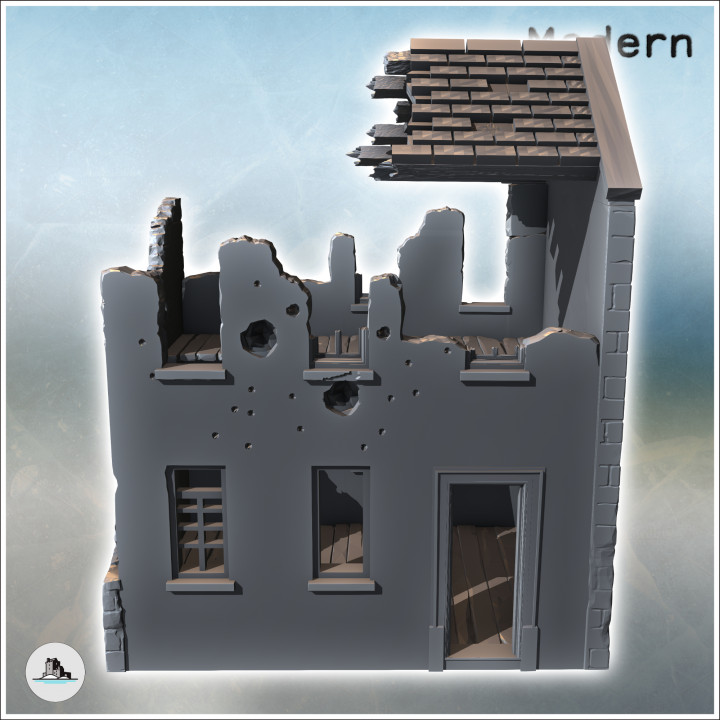 Download Modern ruined house with damaged door and upper floor (8 ...