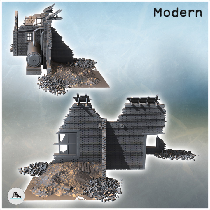 3D Printable Factory ruin with a large tank and brick walls (version ...