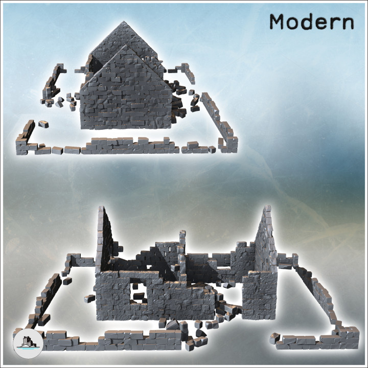 3D Printable Stone house ruin with a central load-bearing wall and ...