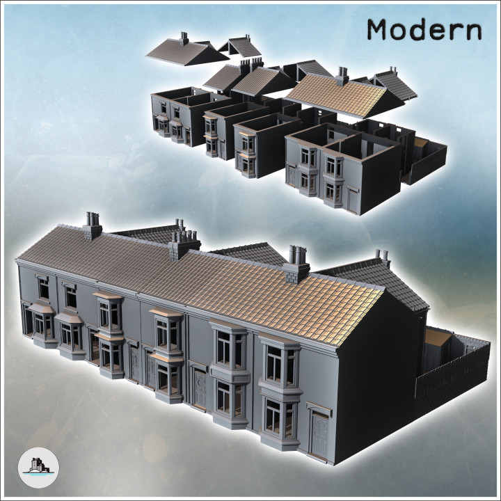 3D Printable Set of three buildings with large bay windows and a ...