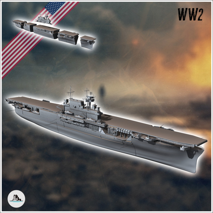 3D Printable USS Yorktown (CV CVA CVS-10) US aircraft carrier (Essex ...