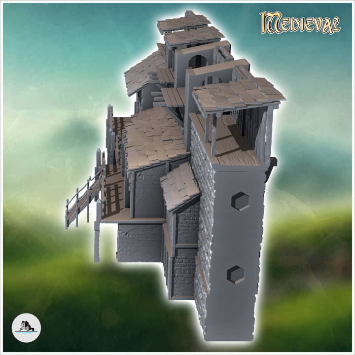 3D Printable Medieval defensive wall with dwelling (version with raised ...