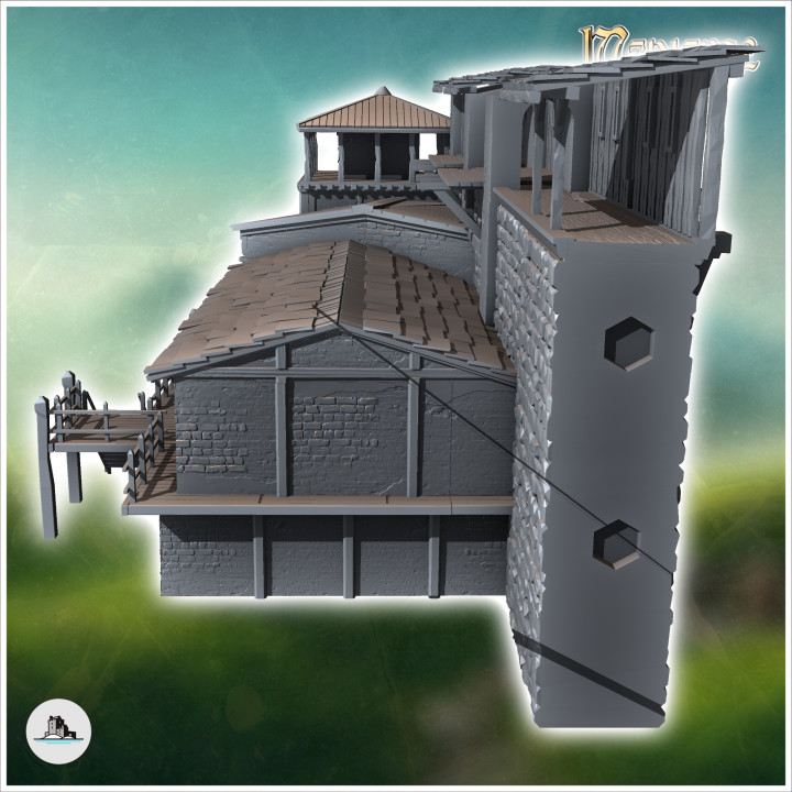 3D Printable Medieval defensive wall with dwelling (version with house ...