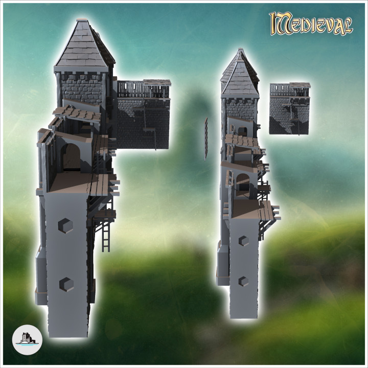3D Printable Modular set of medieval defensive walls with wooden towers ...