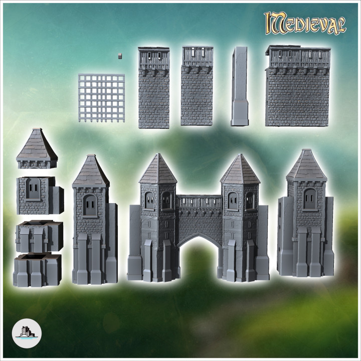 3D Printable Modular set of medieval defensive walls with wooden towers ...